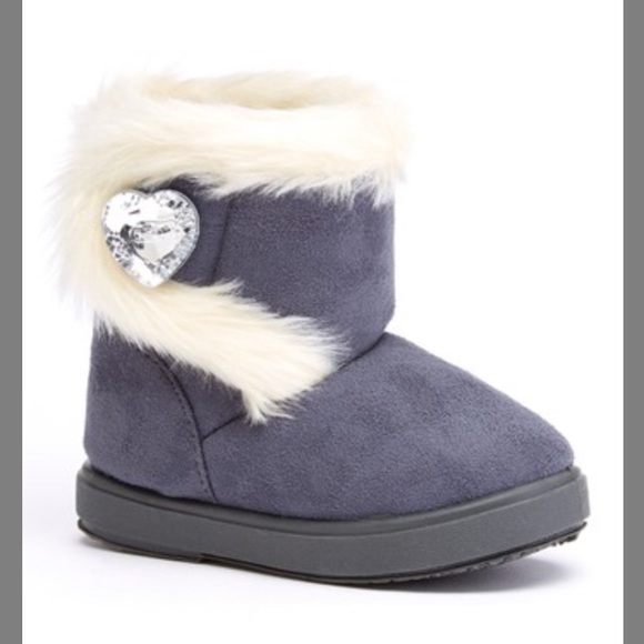 Shoes | 425 Gray Faux Fur Heart Gem Boots | Poshmark